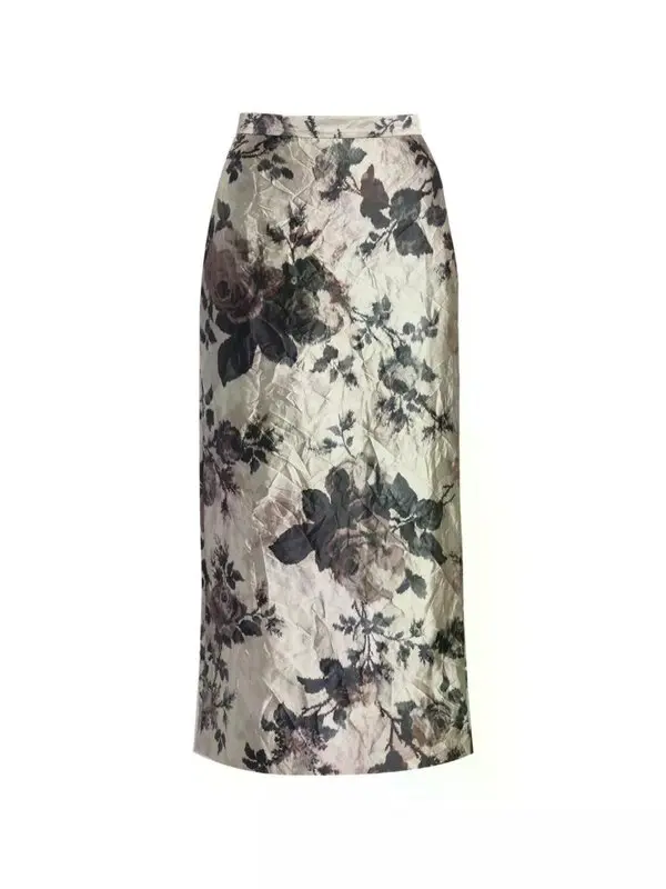 Erdem Floral-print Crinkled Midi Skirt - Neutrals