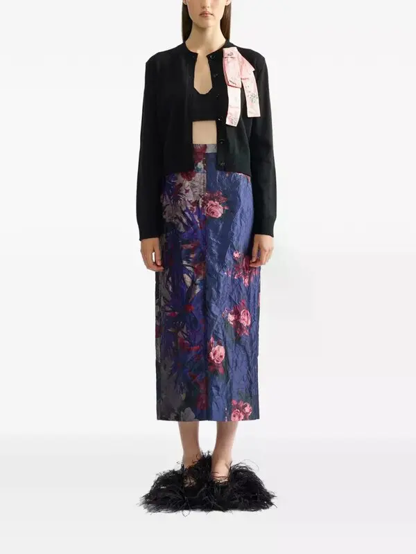 Erdem Floral Patchwork Crinkled Midi Skirt - Blue