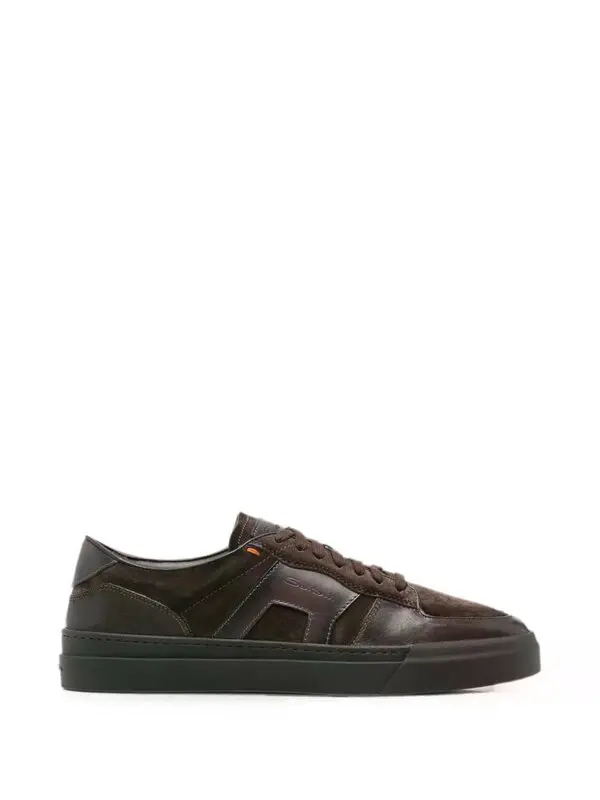 Santoni Suede-panelled Leather Sneakers