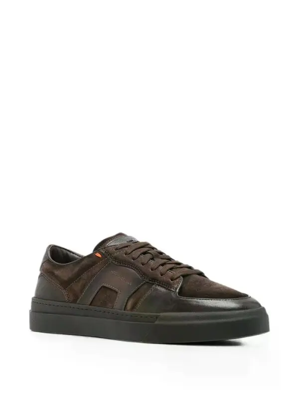 Santoni Suede-panelled Leather Sneakers