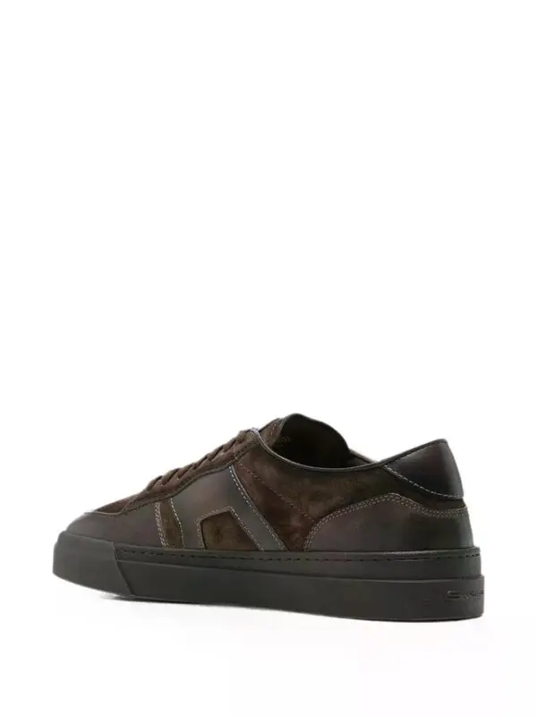 Santoni Suede-panelled Leather Sneakers