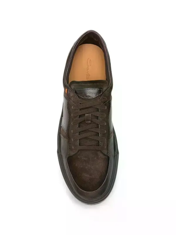 Santoni Suede-panelled Leather Sneakers