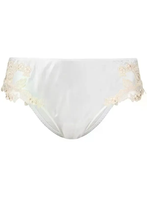 La Perla Lace Floral-embroidered Silk Briefs - White