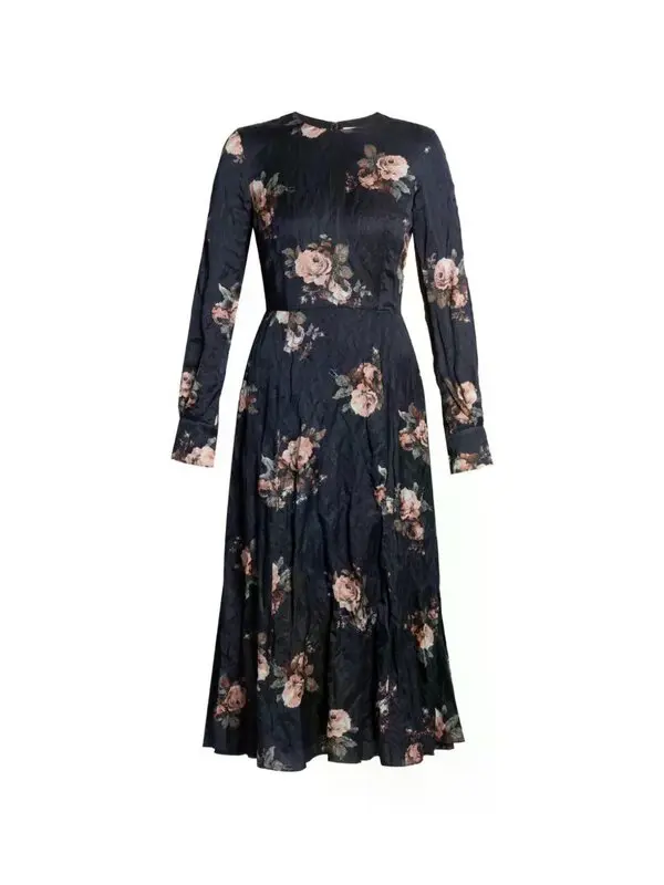 Erdem Floral Pattern Textured Dress - Black