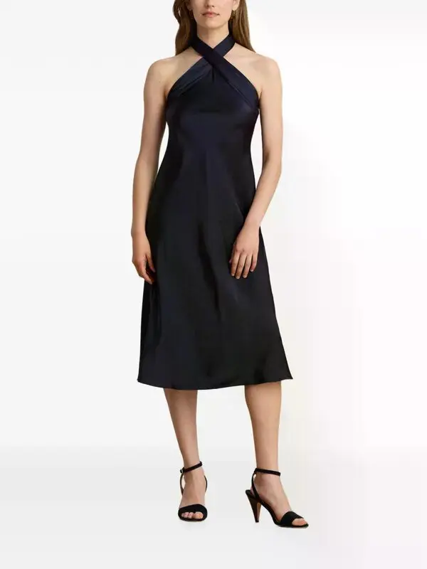 Ralph Lauren Halterneck Tie-back Midi Dress - Blue