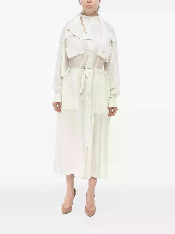 LEMAIRE Tie-neck Drawstring-waist Shirt Dress - Neutrals