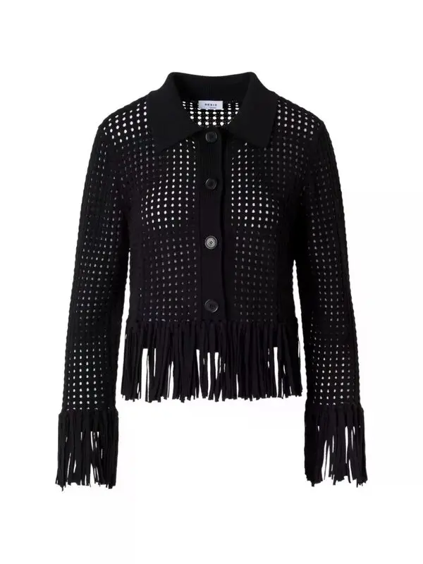 Akris Fringe-trim Perforated Cardigan - Black