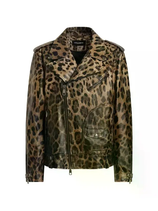 Dolce & Gabbana Leopard Print Leather Biker Jacket