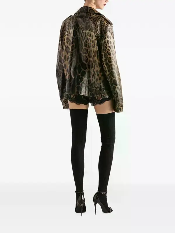 Dolce & Gabbana Leopard Print Leather Biker Jacket