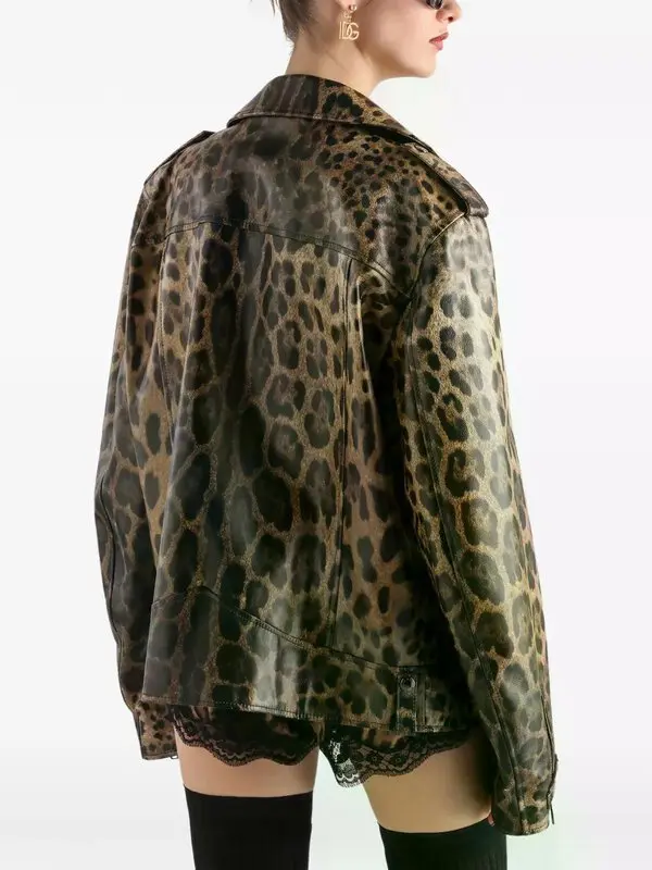 Dolce & Gabbana Leopard Print Leather Biker Jacket