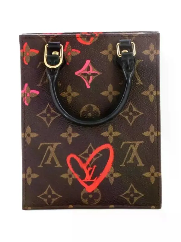 LOUIS VUITTON Petit Sac Plat Bag Limited Edition Fall In Love Monogram Canvas Tote - Brown