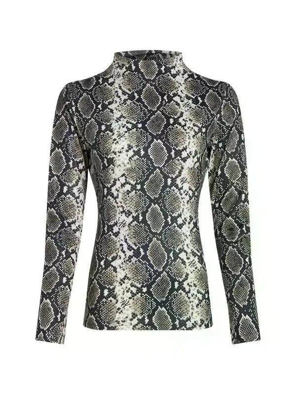 Karl Lagerfeld Mock Neck Long Sleeve Snake Print Top