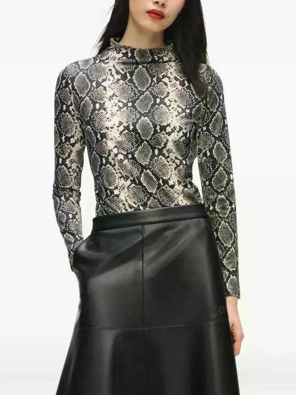 Karl Lagerfeld Mock Neck Long Sleeve Snake Print Top