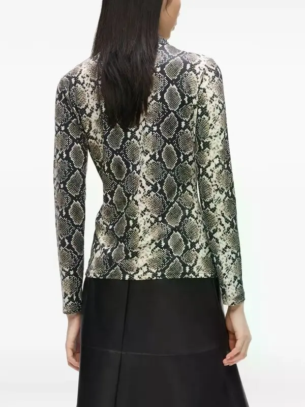 Karl Lagerfeld Mock Neck Long Sleeve Snake Print Top