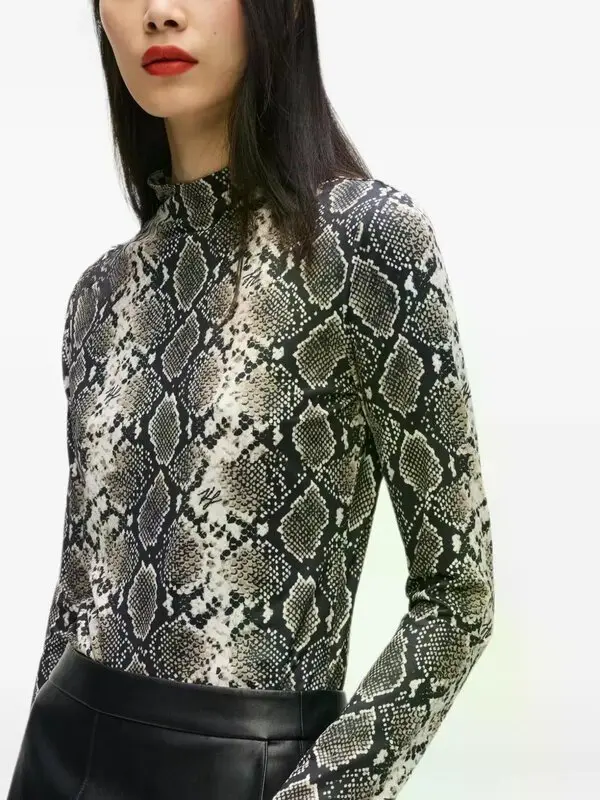 Karl Lagerfeld Mock Neck Long Sleeve Snake Print Top