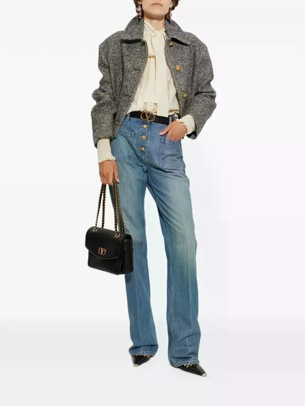 Valentino Garavani Herringbone Pattern Cropped Jacket