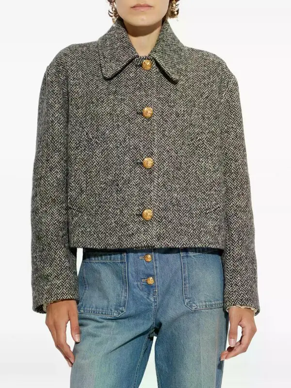 Valentino Garavani Herringbone Pattern Cropped Jacket