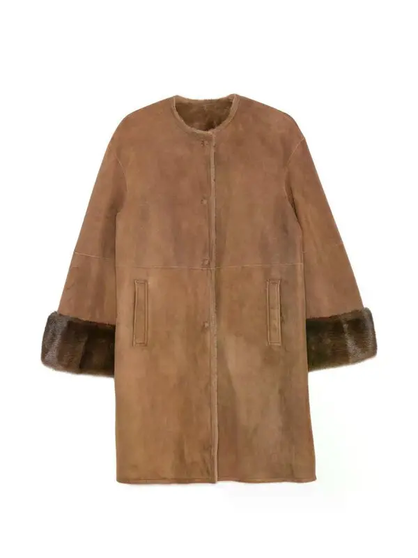 MANZONI 24 Collarless Coat With Fur Trim - Brown