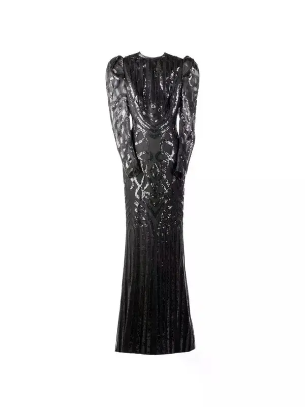 GEMY MAALOUF Sequin Embellished Puff Sleeve Gown