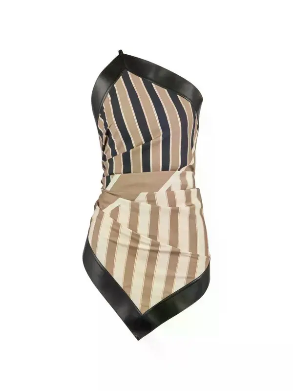 TOD'S Asymmetrical Striped Silk Top With Leather Inserts