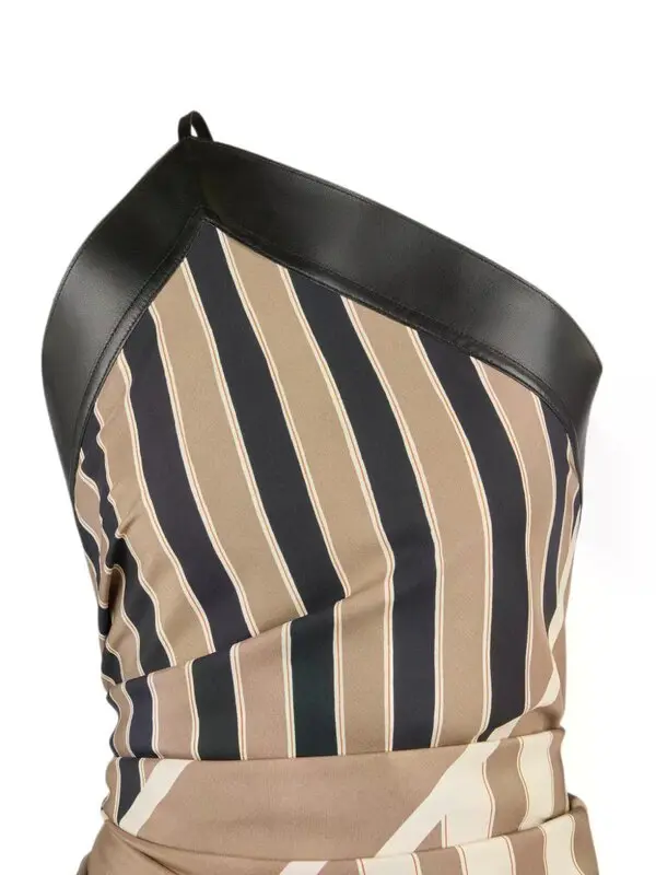 TOD'S Asymmetrical Striped Silk Top With Leather Inserts