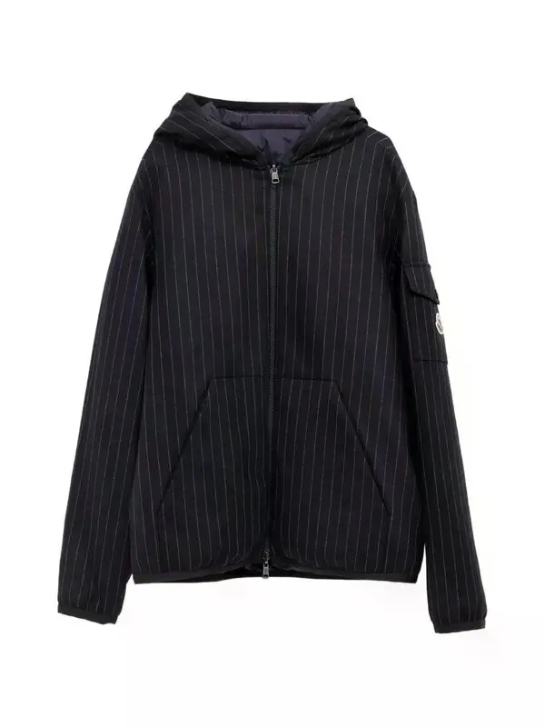 Moncler Reversible Pinstripe Hooded Down Jacket