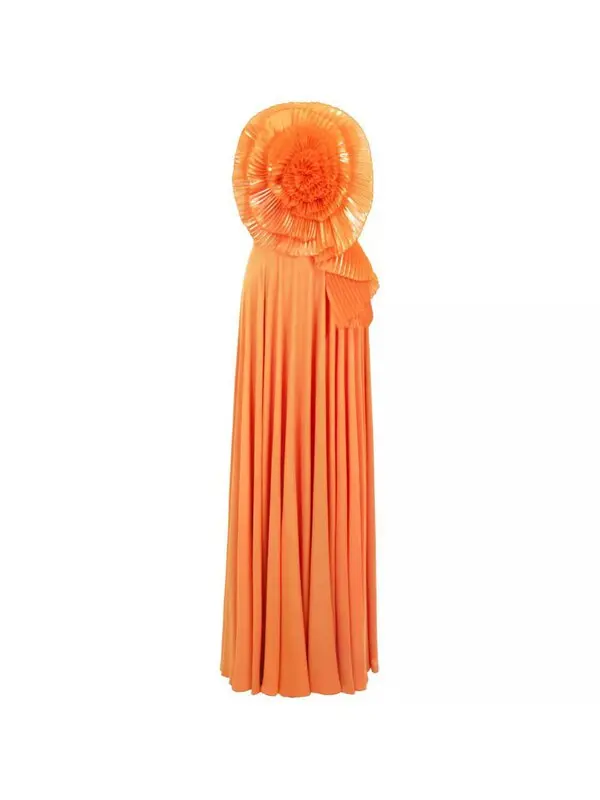 GEMY MAALOUF Strapless Floral Appliqué Maxi Dress - Orange
