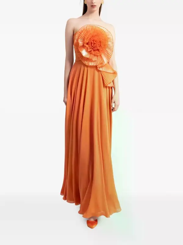 GEMY MAALOUF Strapless Floral Appliqué Maxi Dress
