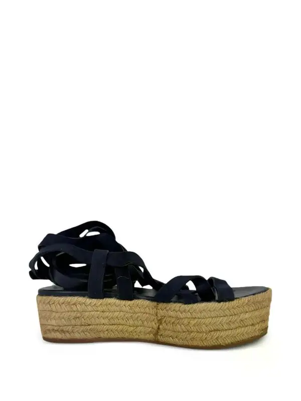 Miu Miu Suede Strappy Espadrille Platform Sandals - Blue