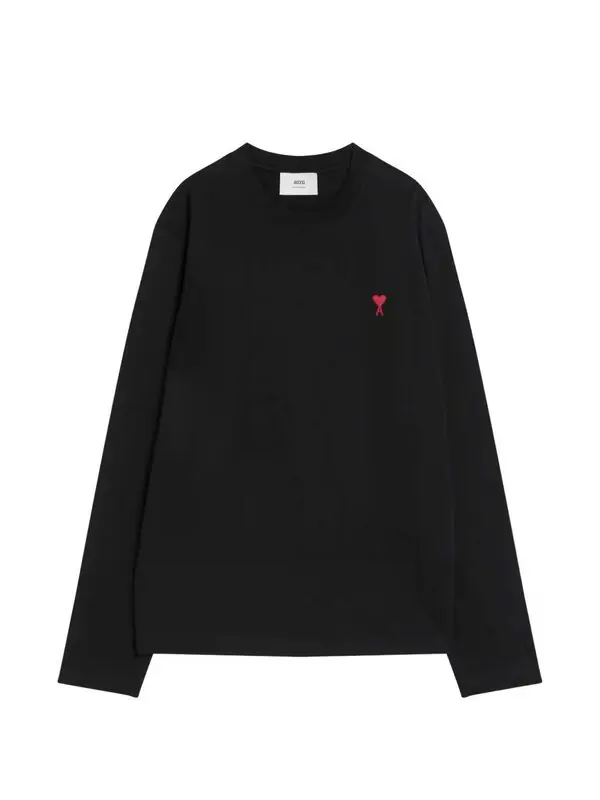 AMI Paris De Coeur Embroidered Cotton T-shirt - Black