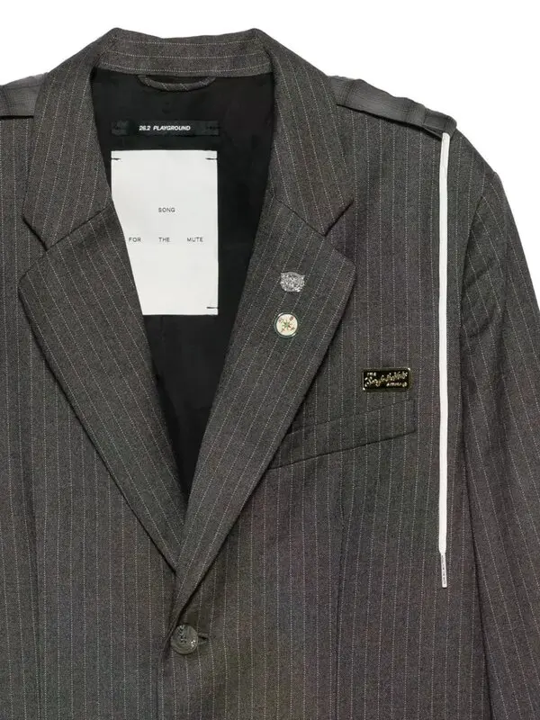 SONG FOR THE MUTE Square Pinstripe-pattern Blazer With Drawstring Hood