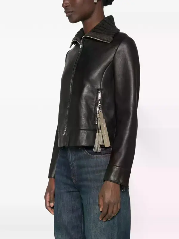 THE JACKIE LEATHERS Zip-up Leather Jacket With Ribbed Collar