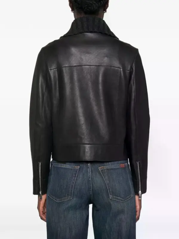 THE JACKIE LEATHERS Zip-up Leather Jacket With Ribbed Collar