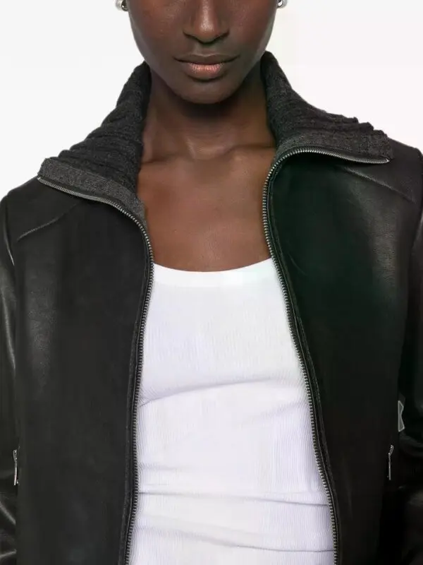 THE JACKIE LEATHERS Zip-up Leather Jacket With Ribbed Collar