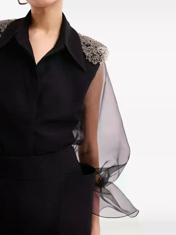 GEMY MAALOUF Beaded Shoulder Puff-sleeve Top