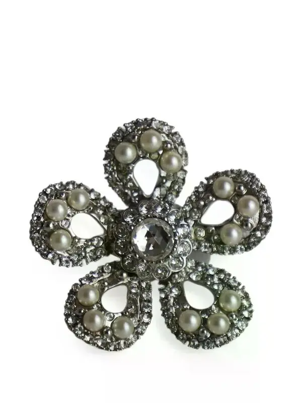 Miu Miu Crystal Flower Ring - Silver