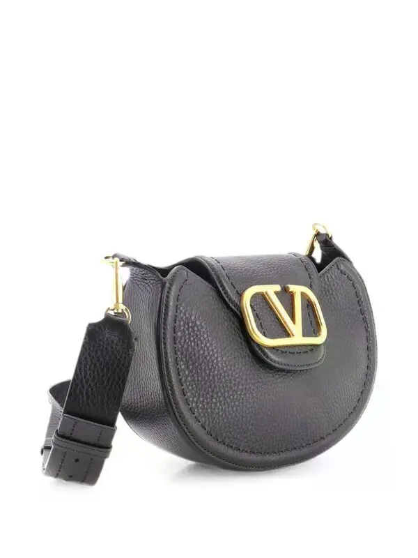 Valentino Garavani Vlogo Saddle Leather Medium Crossbody Bag - Black