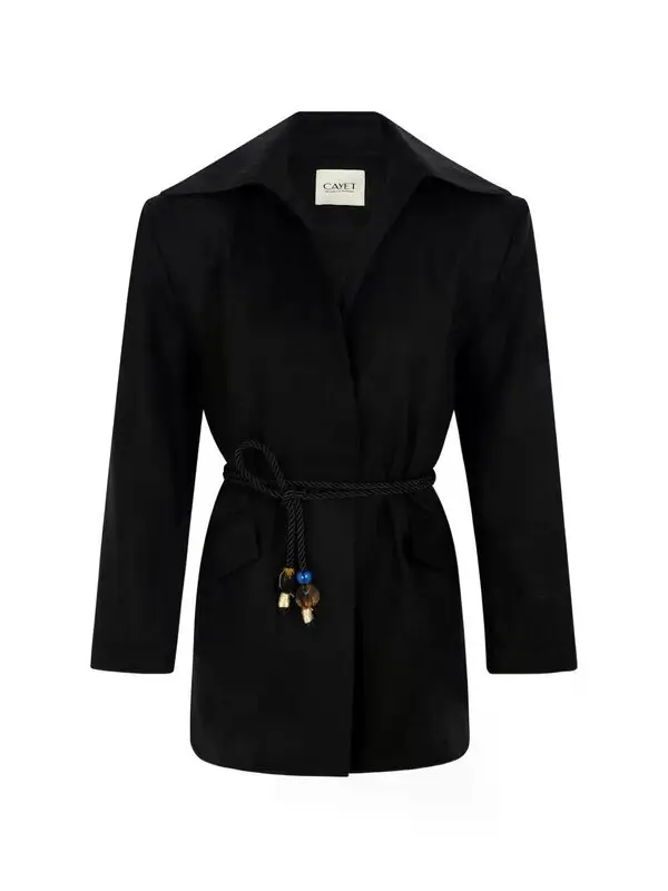 CAYET Beaded Rope Belt Linen Shirt - Black