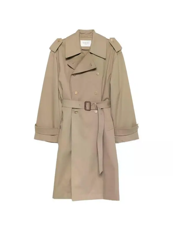 Saint Laurent Double-breasted Belted Trench Coat - Neutrals