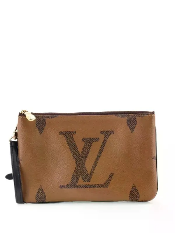 LOUIS VUITTON Double Zip Pochette Reverse Monogram Giant Clutch Bag - Brown
