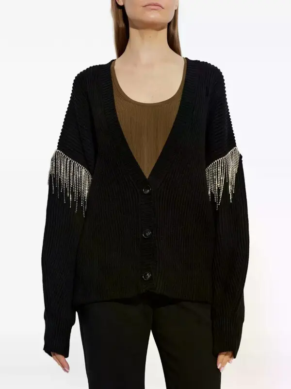Sportmax Crystal-fringe Ribbed-knit Cardigan