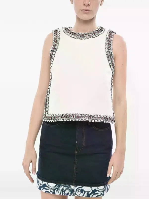 Gucci Jeweled Embellished Silk-blend Sleeveless Top - Neutrals