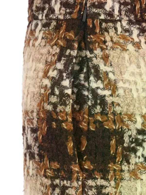 Saint Laurent Tweed Check Pattern High-waisted Straight Hem Dress