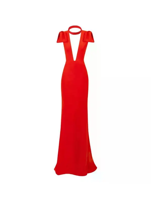 GEMY MAALOUF Bow Detail Plunge Neck Maxi Dress