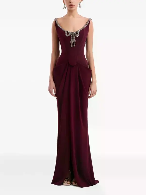 GEMY MAALOUF Beaded Bow Detail Gown