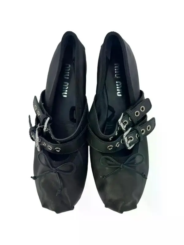 Miu Miu Leather Buckle Ballet Flats - Black