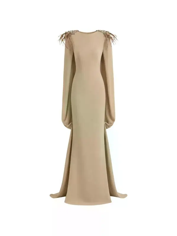 GEMY MAALOUF Feather-beaded Cape Dress
