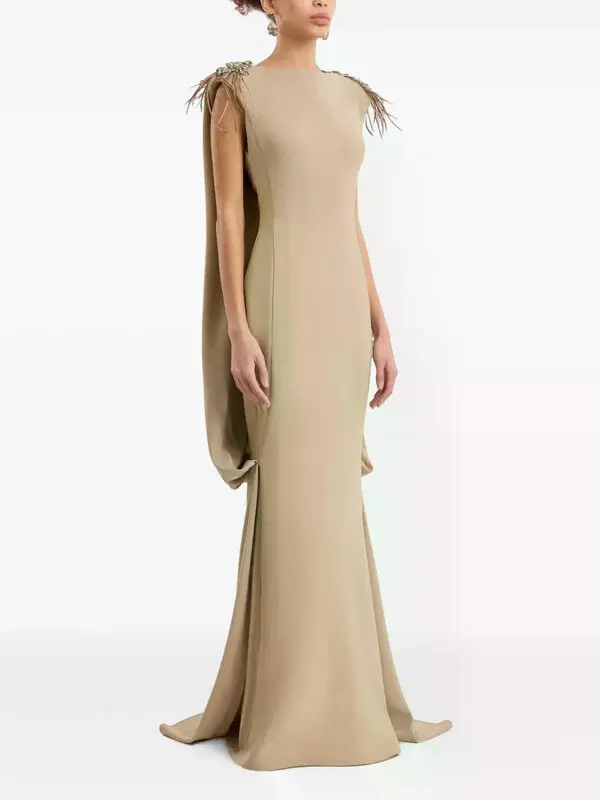 GEMY MAALOUF Feather-beaded Cape Dress