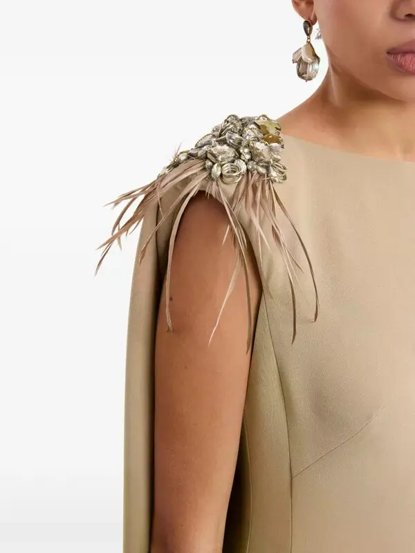 GEMY MAALOUF Feather-beaded Cape Dress