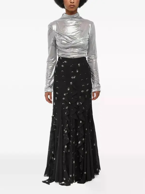 Off-White Ruffled Printed Maxi Skirt